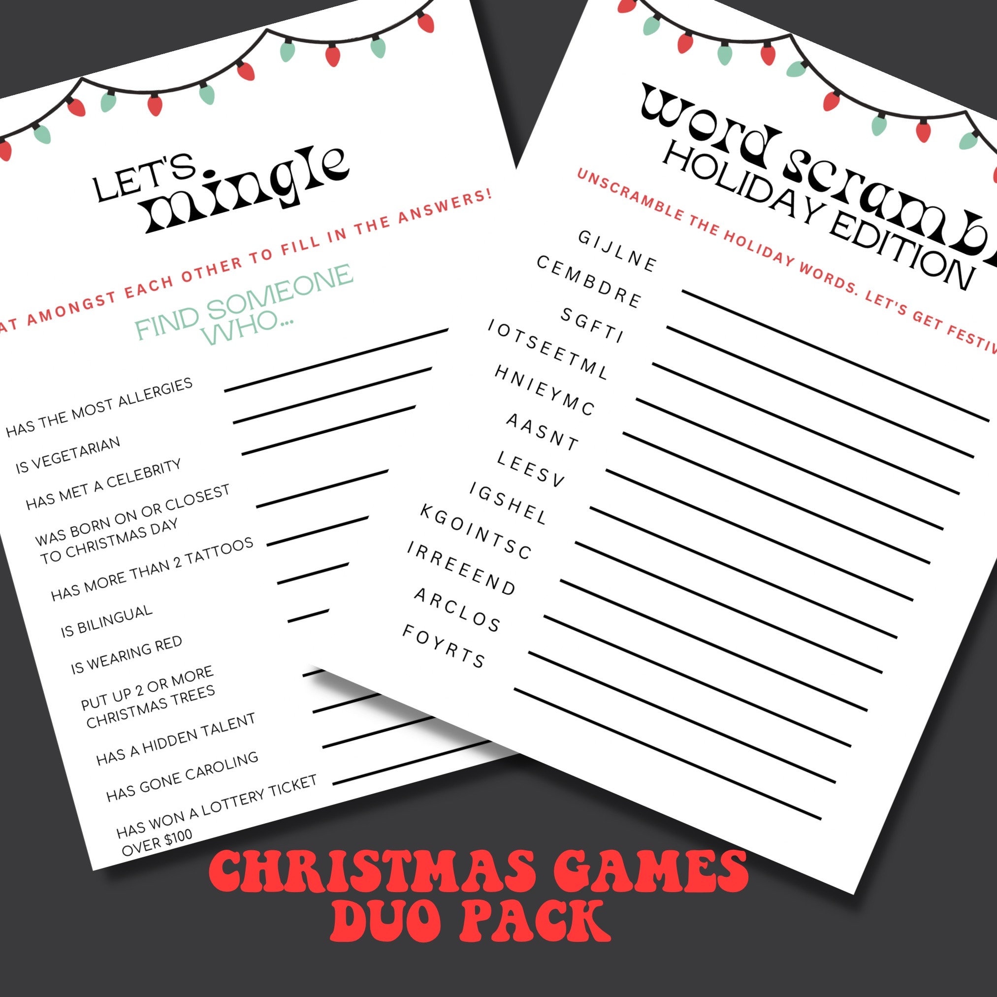 Printable Christmas Game Duo Pack, Family Printable Game, Holiday Games ...