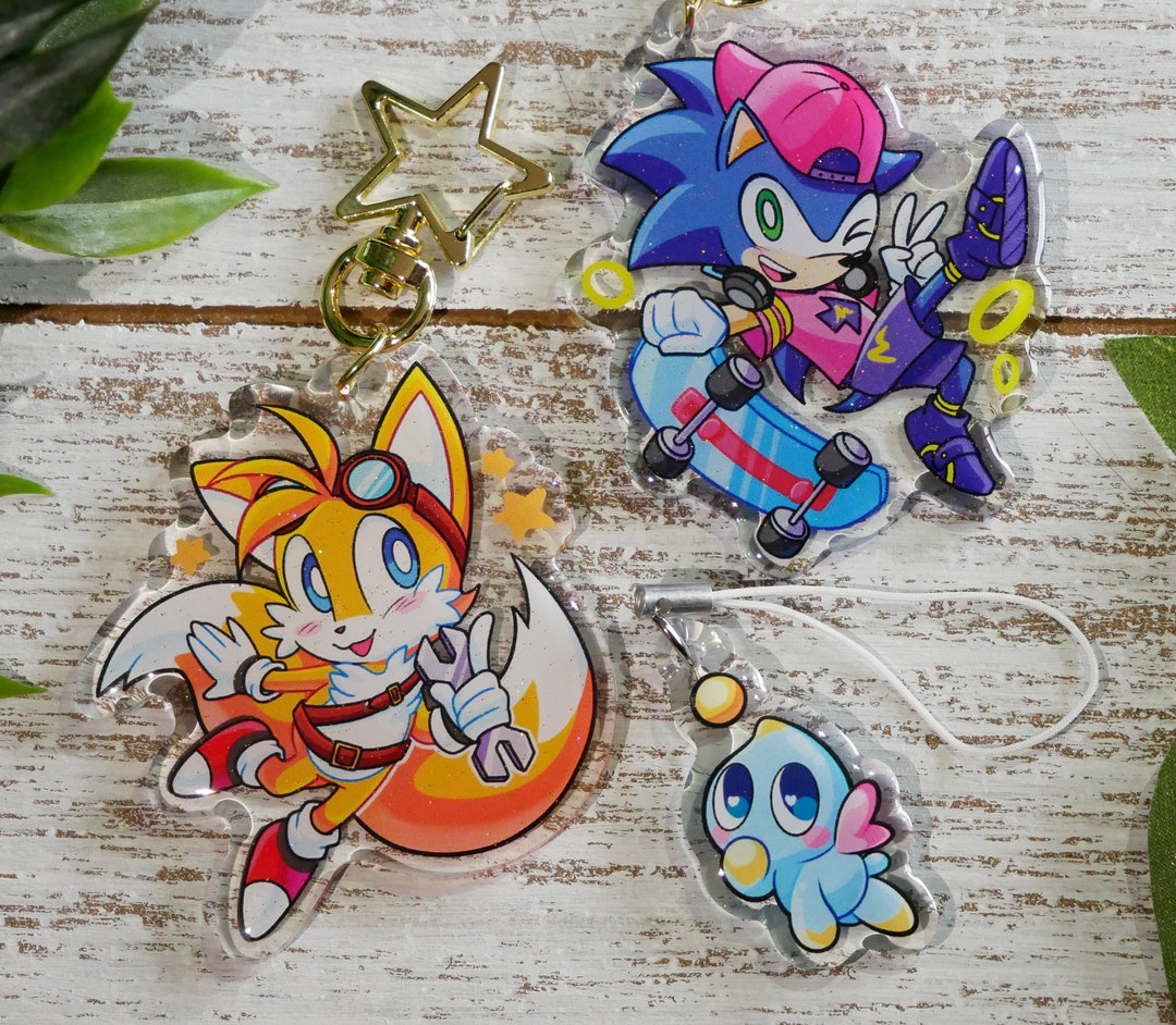 Sonic 2.5 Inch Glitter Acrylic Charm Keychain 1.5 Inch Acrylic Phone ...