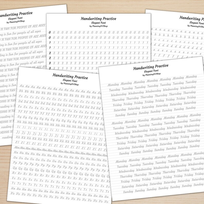 Elegant Font Handwriting Practice Bundle | Handwriting Worksheet for ...