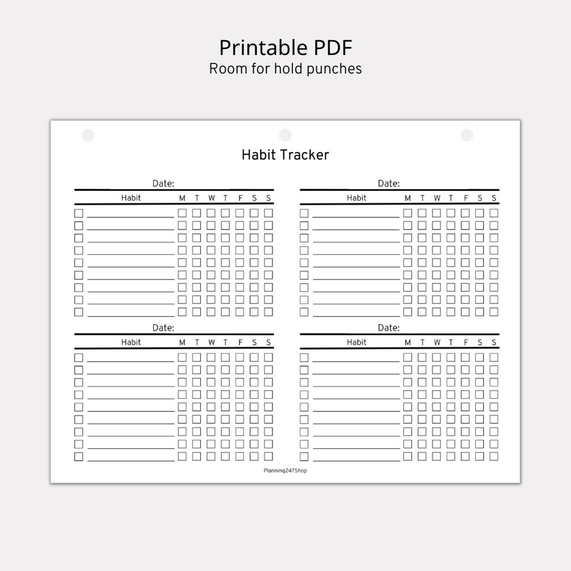 Simple Weekly Habit Tracker Horizontal Habit Tracker Fillable Habit ...