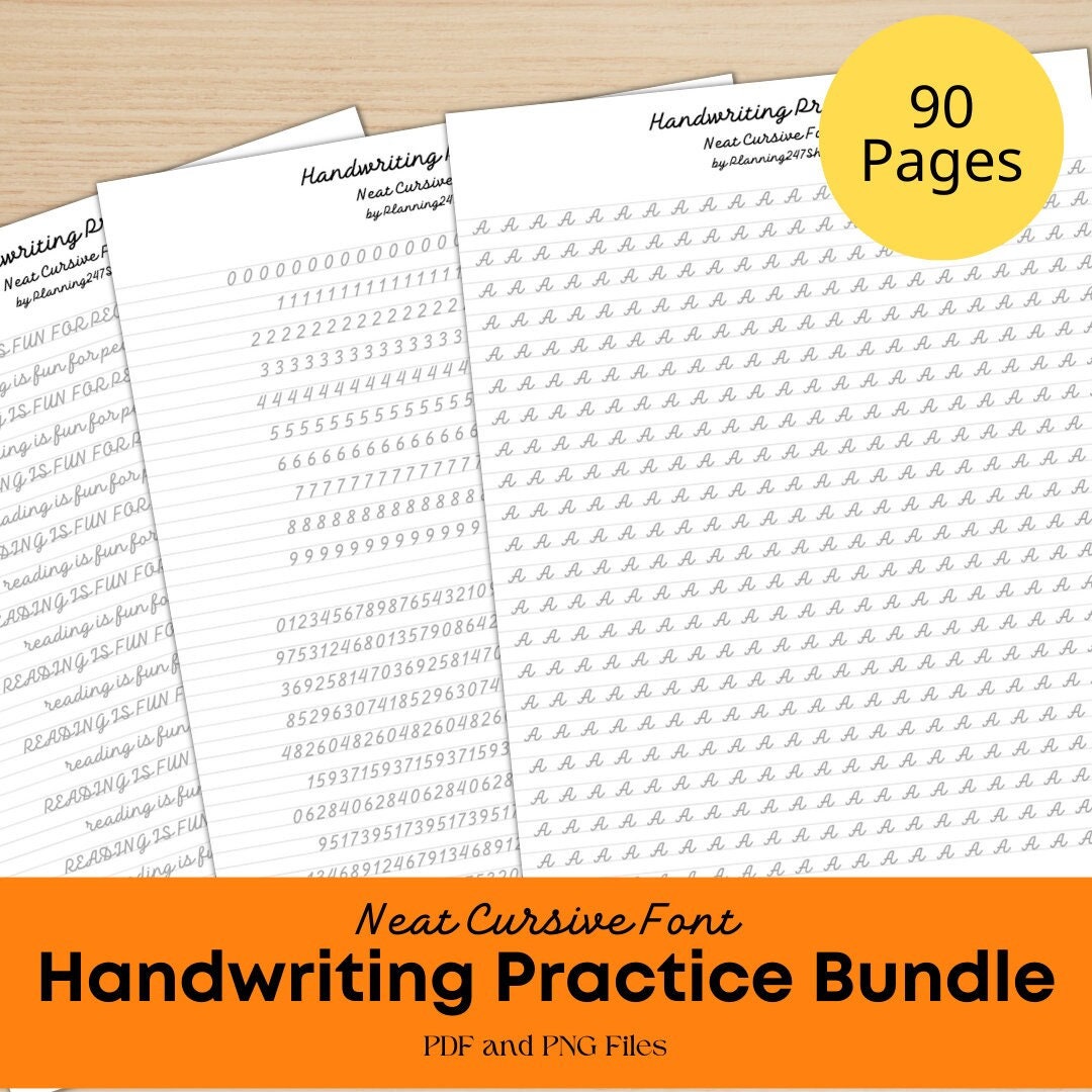 Neat Cursive Font Handwriting Practice Bundle | Handwriting Worksheet ...