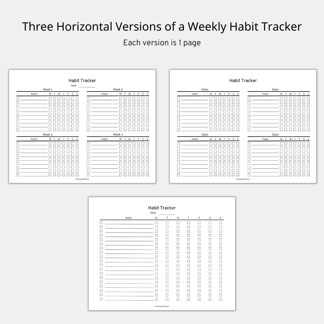 Horizontal Weekly Habit Tracker Bundle Habit Tracker Printable Fillable ...
