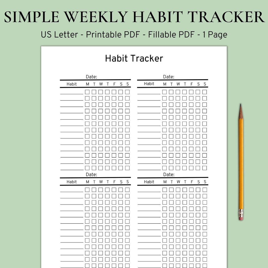 Simple Weekly Habit Tracker | Fillable Habit Tracker | Habit Tracker ...