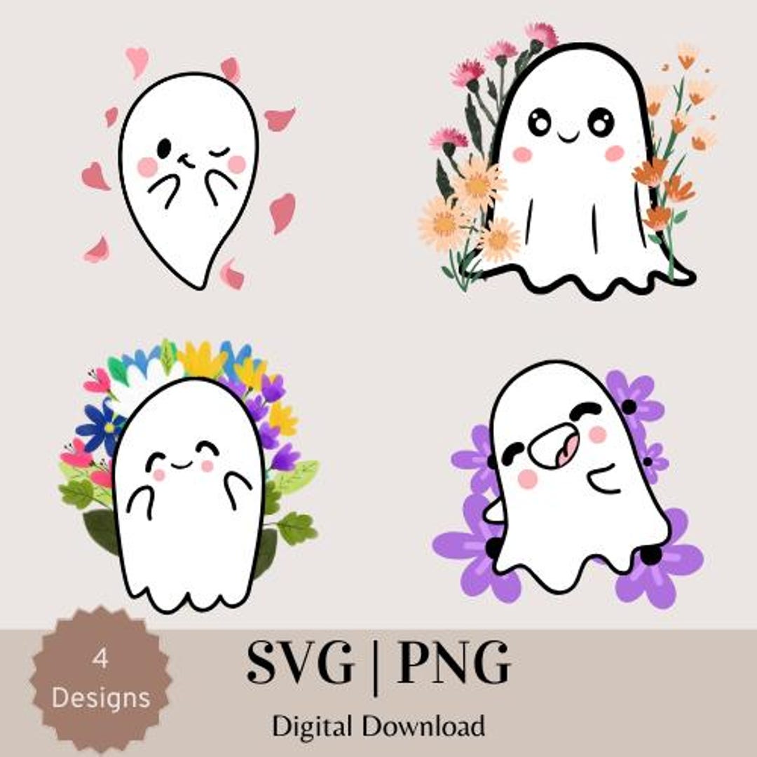 Happy Flower Ghost SVG Bundle | Cute Halloween PNG | Fall Shirt SVG ...