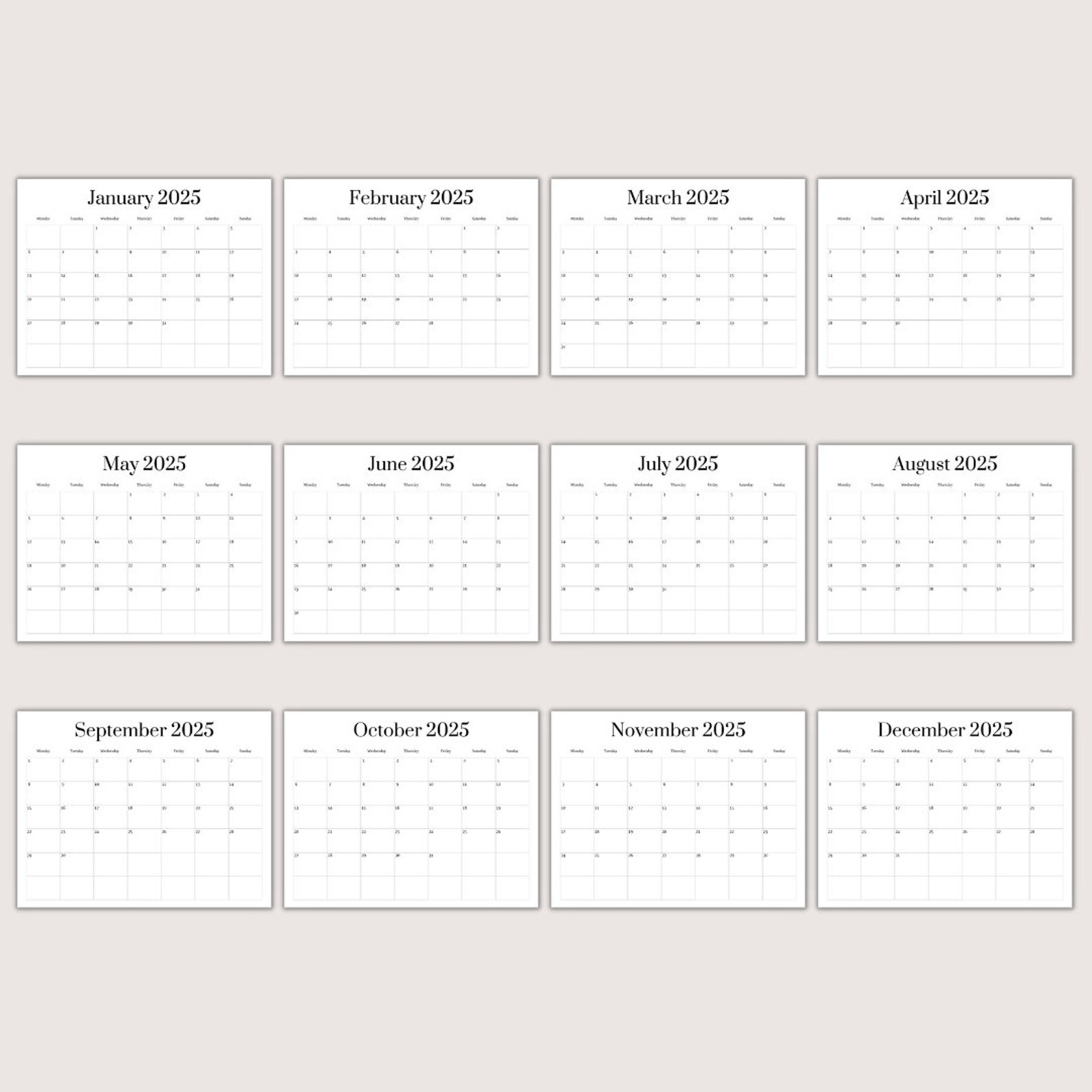 2025 Blank Calendar Template | Blank Calendar | Printable Blank ...