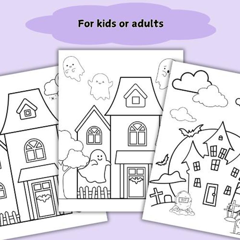Cute Haunted Houses Coloring Pages | Bat Coloring Pages | Halloween ...