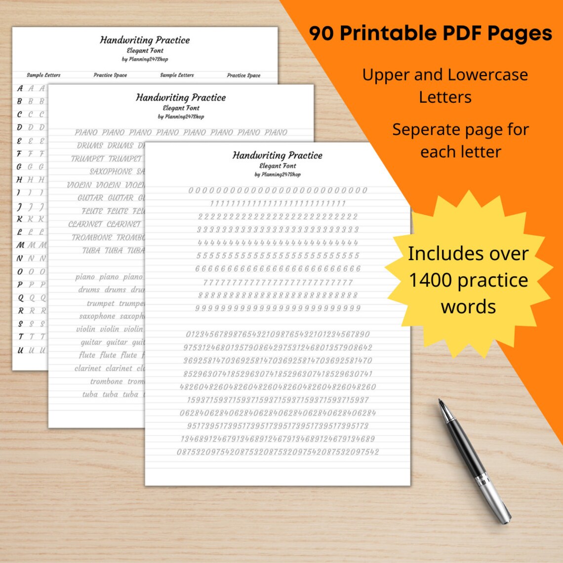 Elegant Font Handwriting Practice Bundle | Handwriting Worksheet for ...