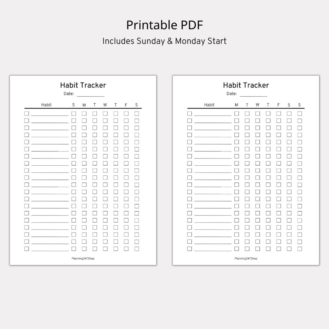 Simple Weekly Habit Tracker | Vertical Habit Tracker | Habit Tracker ...