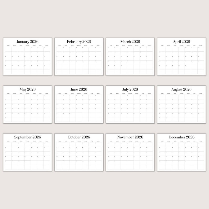 2026 Blank Calendar Template | Blank Calendar | Printable Blank ...