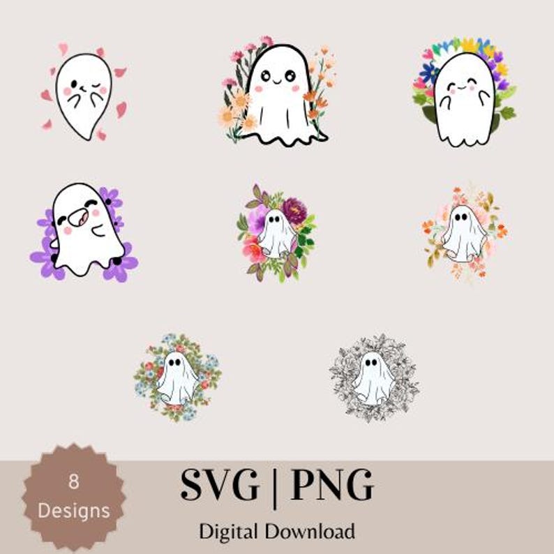 Flower Ghost SVG Bundle | Ghost Flower SVG | Cute Ghost SVG | Cute ...