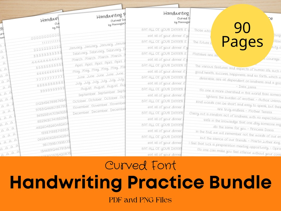 Curved Font Handwriting Practice Bundle Handwriting - Etsy