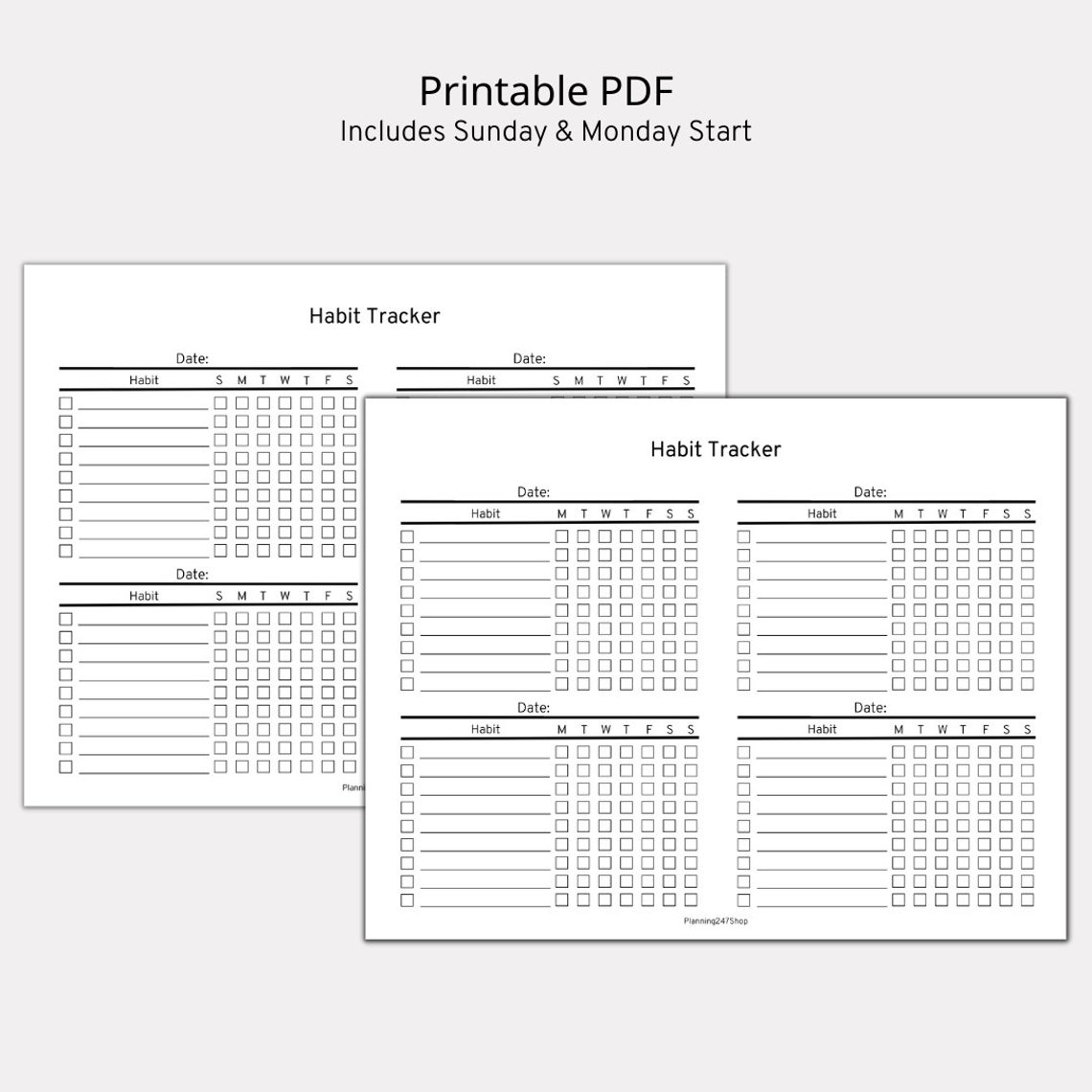 Simple Weekly Habit Tracker Horizontal Habit Tracker Fillable Habit ...