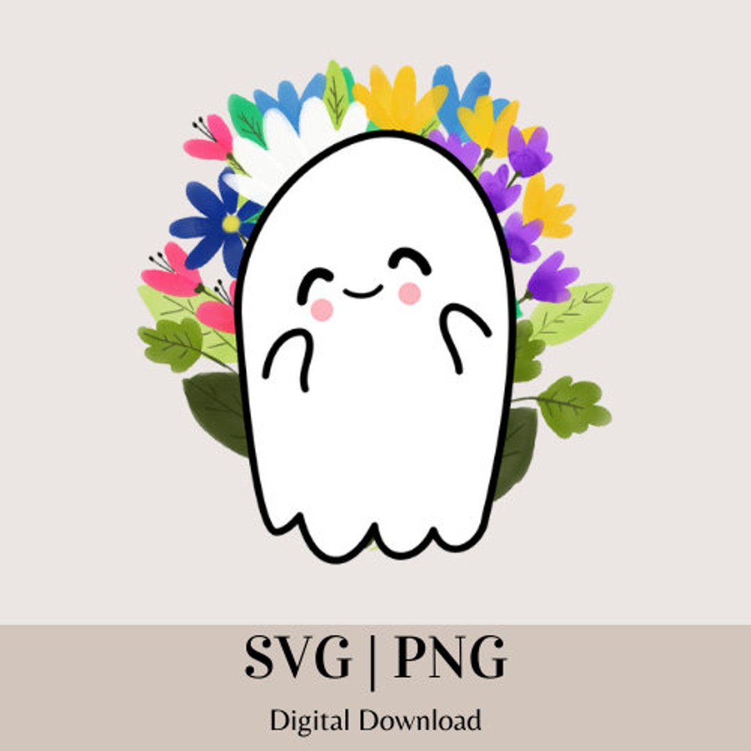 Happy Colorful Flowers Ghost SVG | Spooky Season SVG | Cute Halloween ...