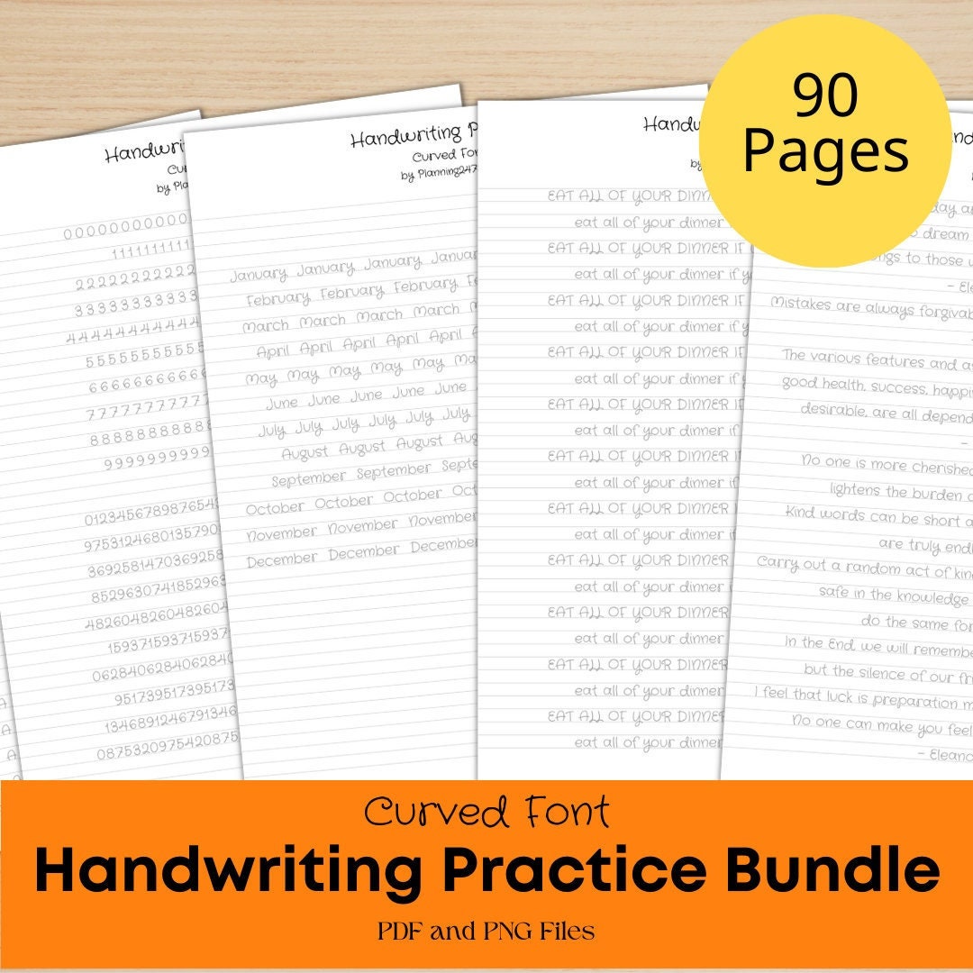 Curved Font Handwriting Practice Bundle | Handwriting Worksheet for ...