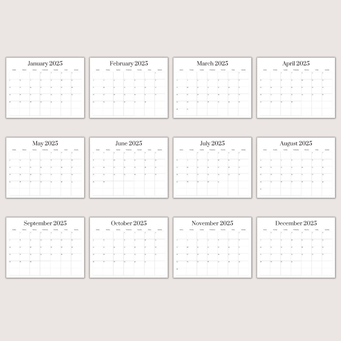 2025 Blank Calendar Template | Blank Calendar | Printable Blank ...