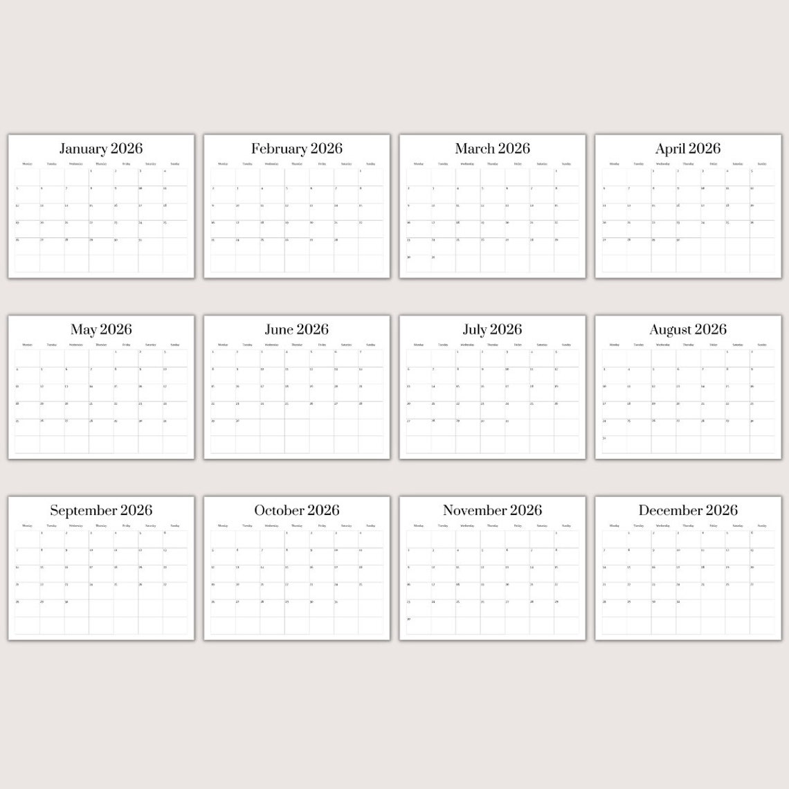 2026 Blank Calendar Template | Blank Calendar | Printable Blank ...