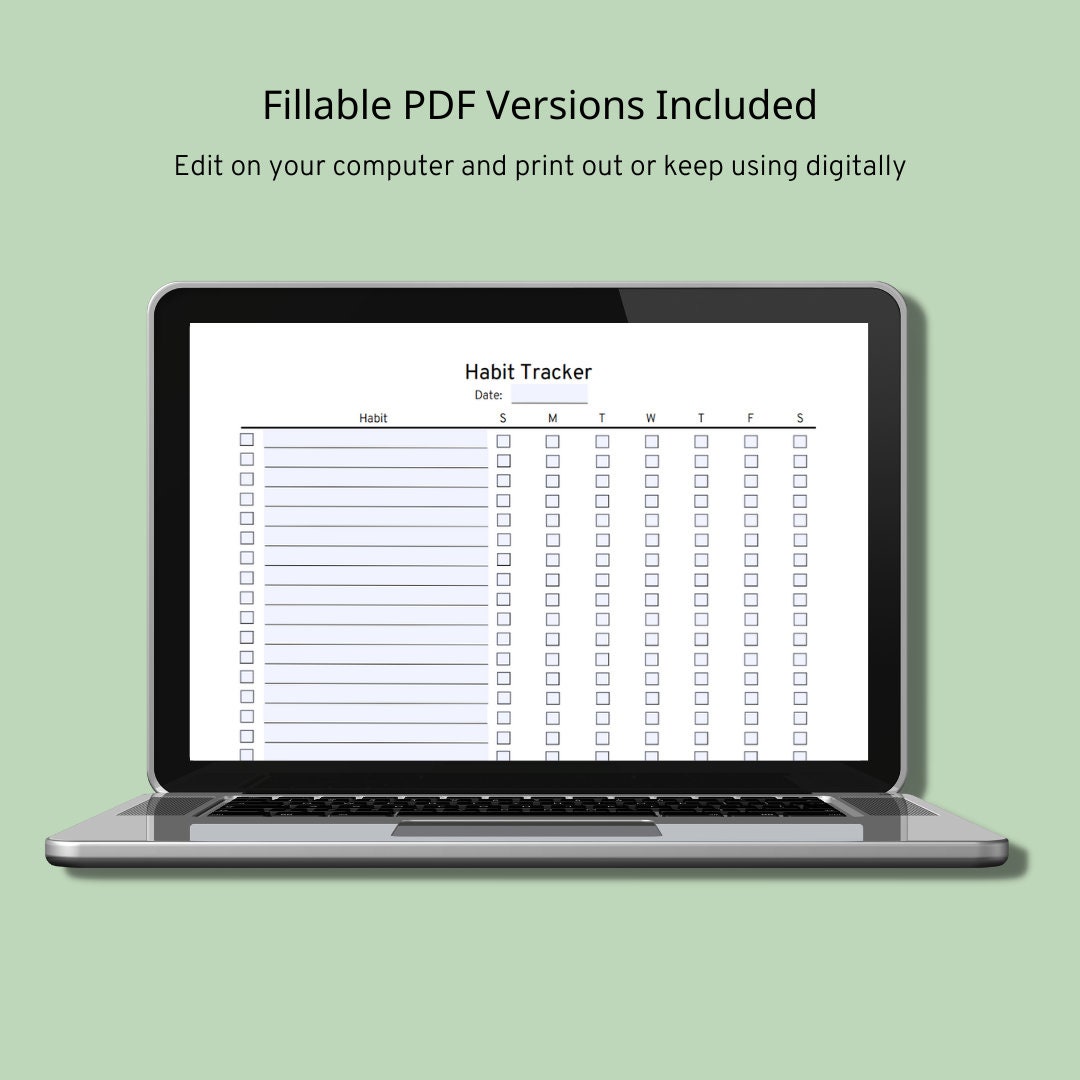 Weekly Habit Tracker Horizontal Habit Tracker Goal Tracker 7 Day Habit ...