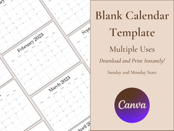 2023 Blank Calendar Template Blank Calendar Printable - Etsy