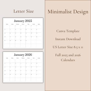 2025 and 2026 Blank Monthly Calendar Bundle | Simple Font Calendar ...