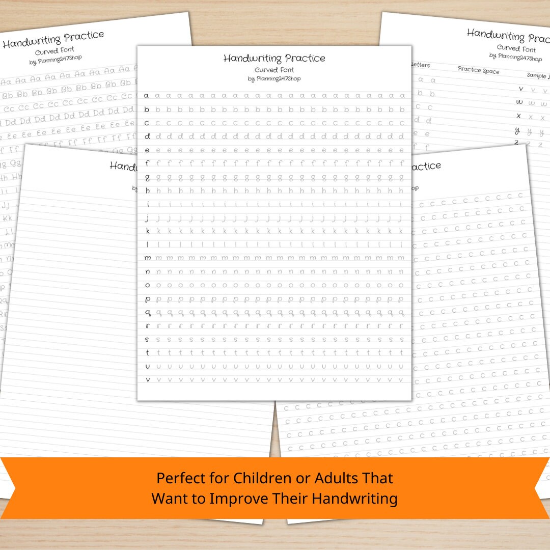 Curved Font Handwriting Practice Bundle Handwriting Worksheet for Kids ...