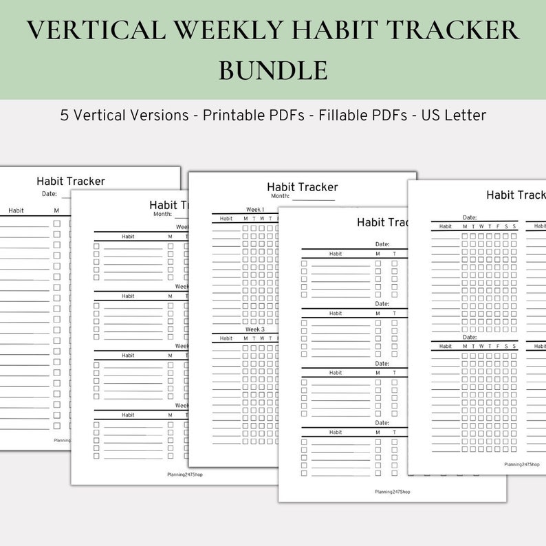 Vertical Weekly Habit Tracker Bundle | Habit Tracker Printable | Goal ...