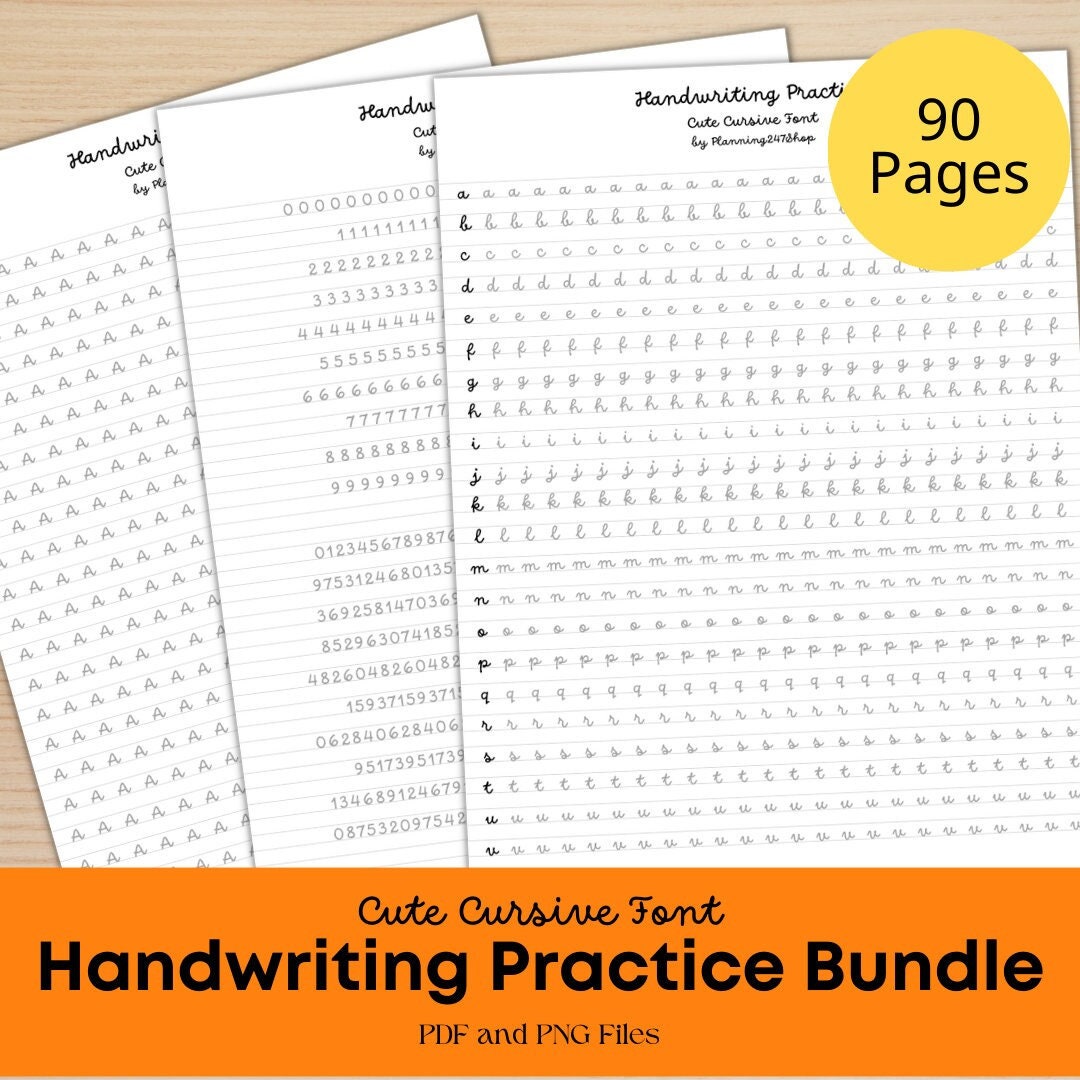 Cute Cursive Font Handwriting Practice Bundle | Handwriting Worksheet ...