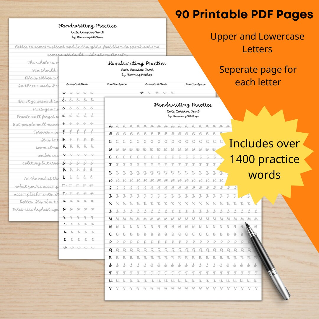 Cute Cursive Font Handwriting Practice Bundle | Handwriting Worksheet ...