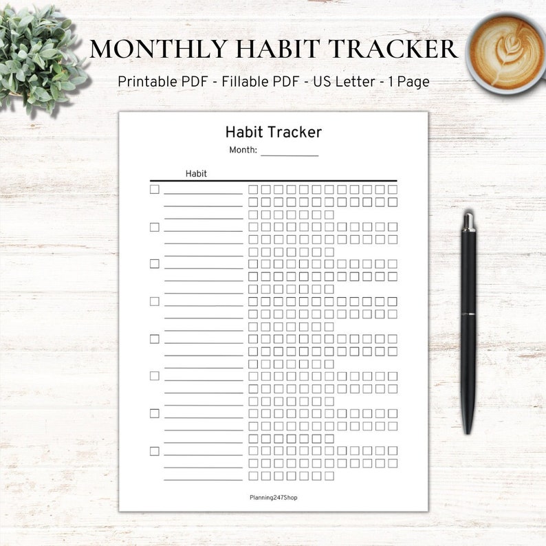 Monthly Habit Tracker | Digital Habit Tracker | Habit Tracker Printable ...