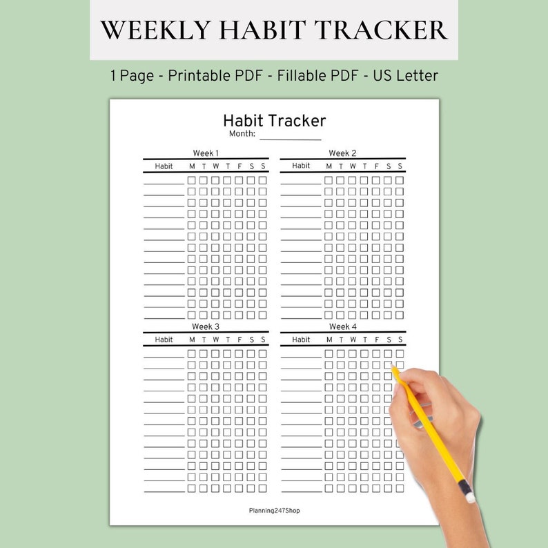 Weekly Habit Tracker | Goal Tracker | Fillable Habit Tracker | 7 Day ...