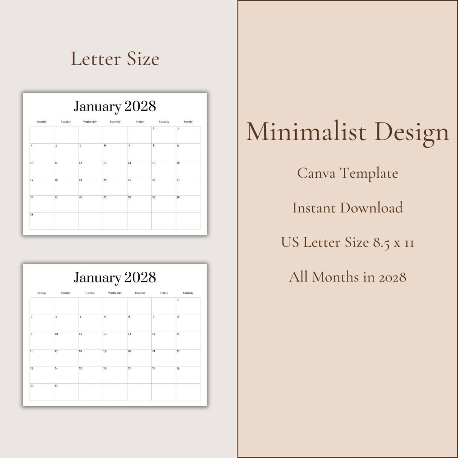 Blank Calendar Template | 2028 Calendar | Printable Blank Monthly ...