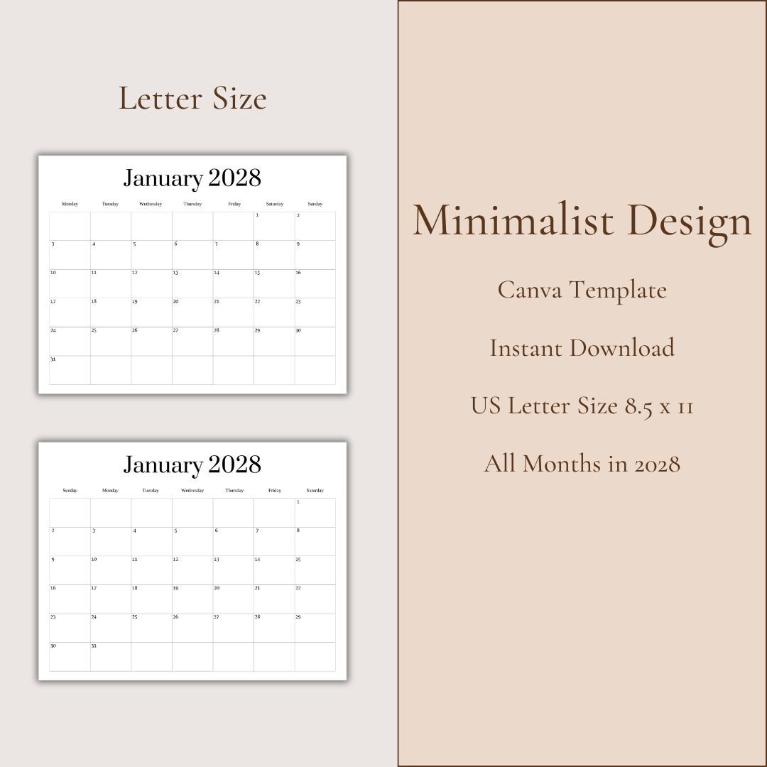 Blank Calendar Template | 2028 Calendar | Printable Blank Monthly ...