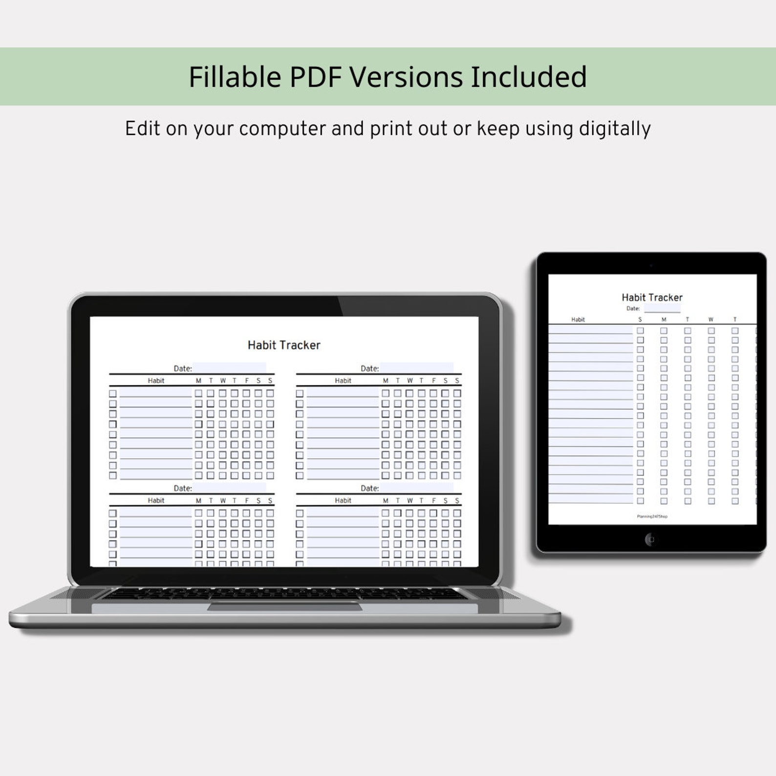 Horizontal Weekly Habit Tracker Bundle Habit Tracker Printable Fillable ...