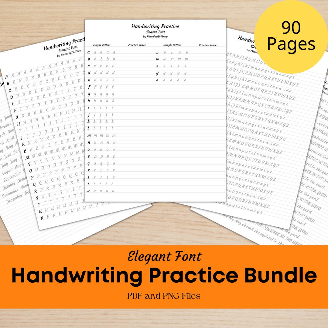 Elegant Font Handwriting Practice Bundle | Handwriting Worksheet for ...