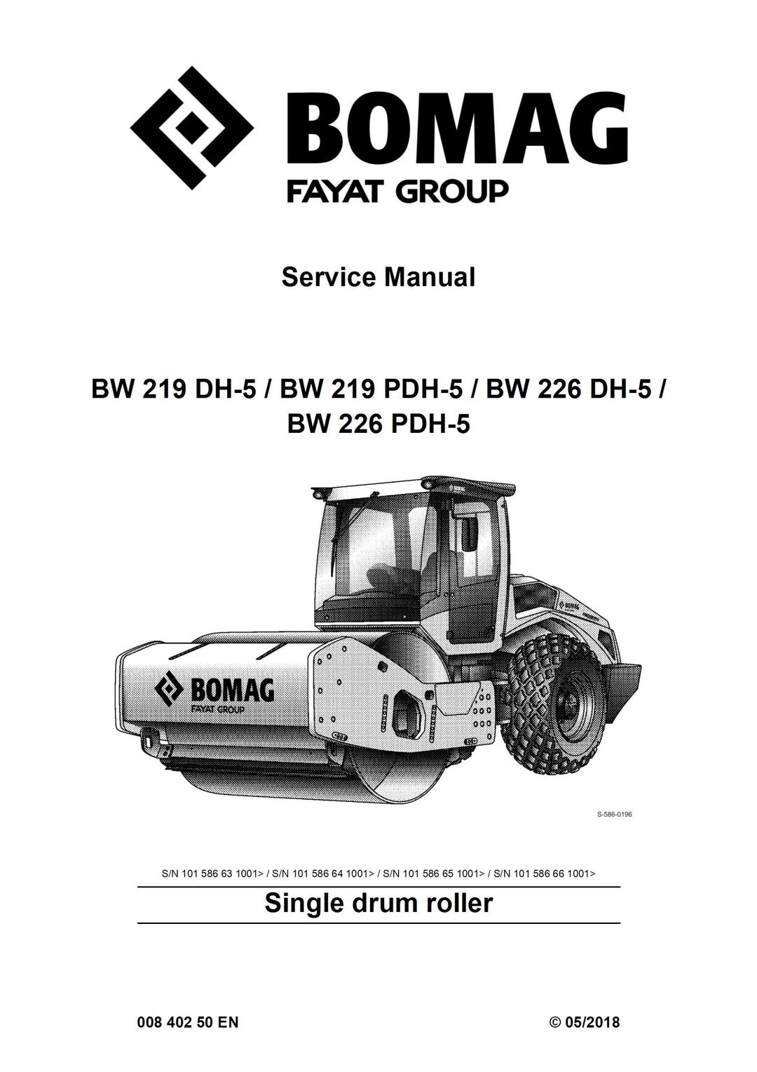 Bomag Single Drum Roller BW219DH-5 Service Manual 00840250 05.2018 ...