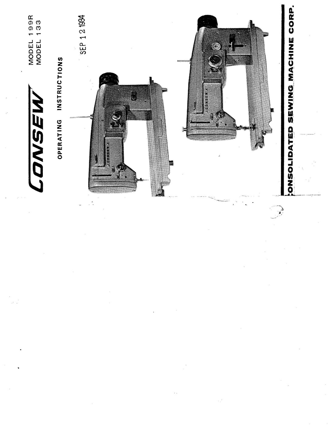 CONSEW 199R-133 Sewing Machine Instruction Manual - User Manual ...