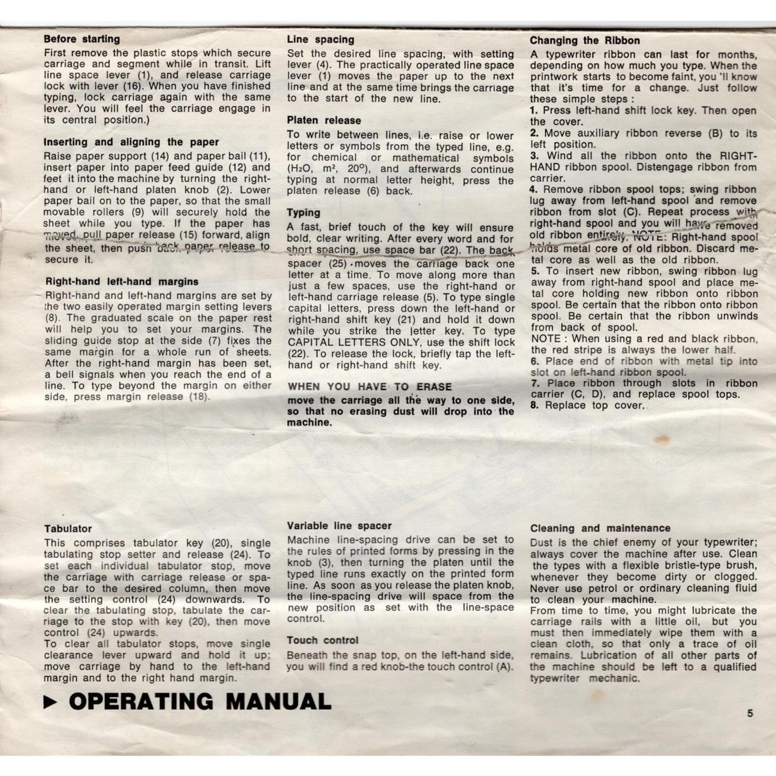 Remington 1040 Typewriter Instruction Manual User Manual Complete User ...