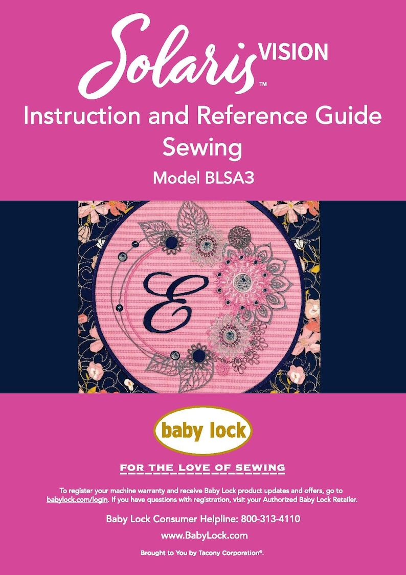 Baby Lock Solaris Vision BLSA3 Sewing Machine Instruction Manual - Etsy