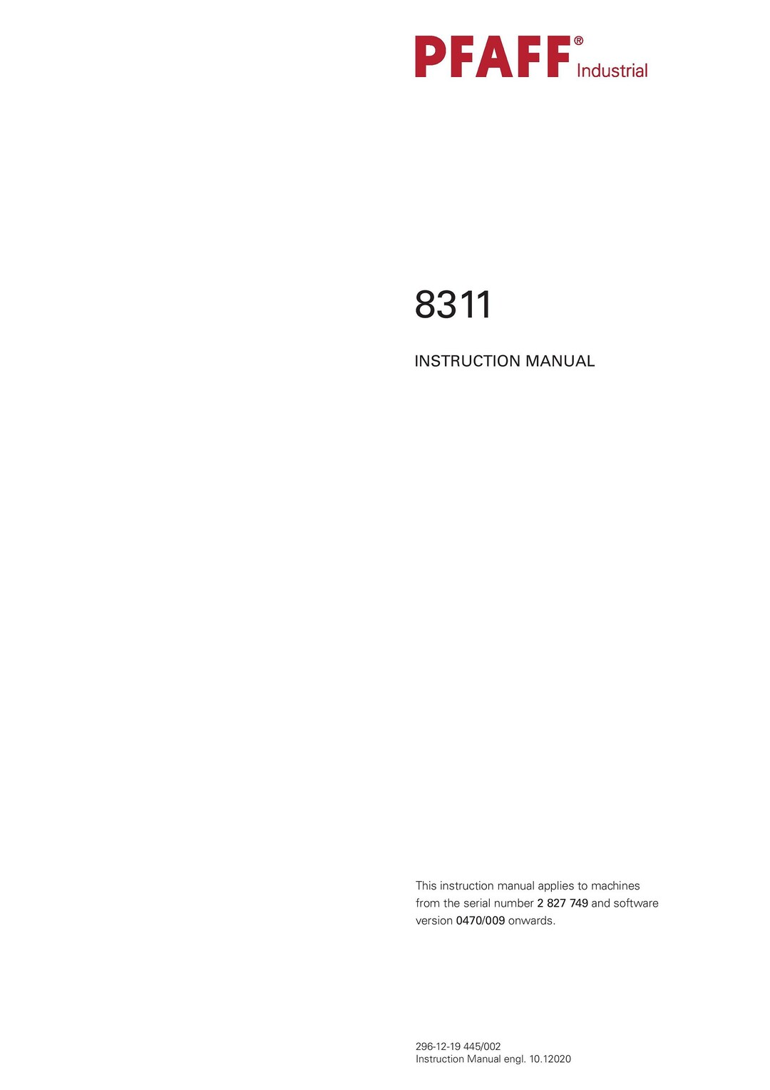 PFAFF 8311 Sewing Machine Instruction Manual User Manual Complete User ...