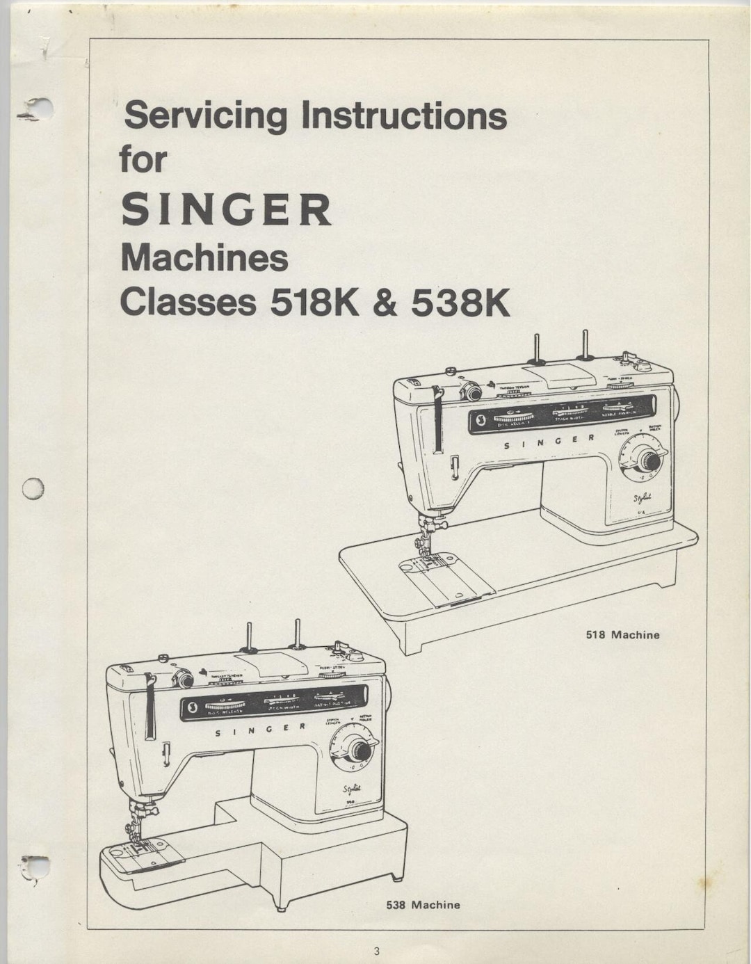 Singer 518 - 538 Stylist Sewing Machine Service Manual - English - Etsy