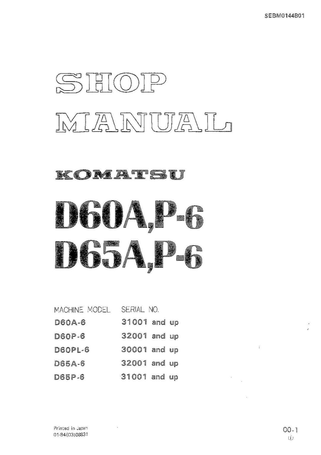 Komatsu D60A-6 - D60P-6 - D65A-6 - D65P-6 Bulldozer Shop Manual - Workshop Manual - Service ...