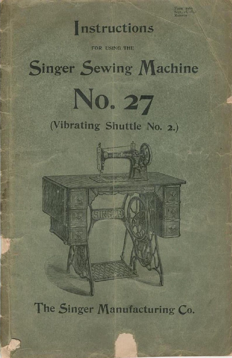Singer 27 - No.2 - Vibrating Shuttle - Sewing Machine Instruction ...