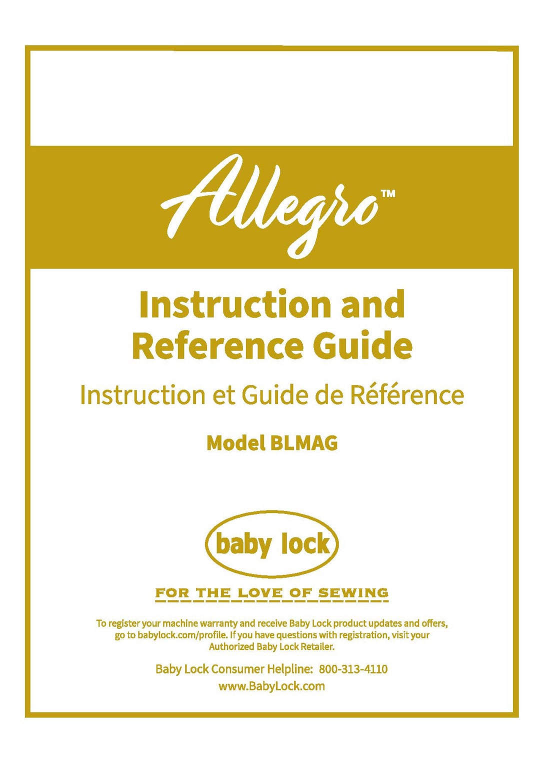Baby Lock Allegro BLMAG Sewing Machine Instruction Manual - User Manual ...