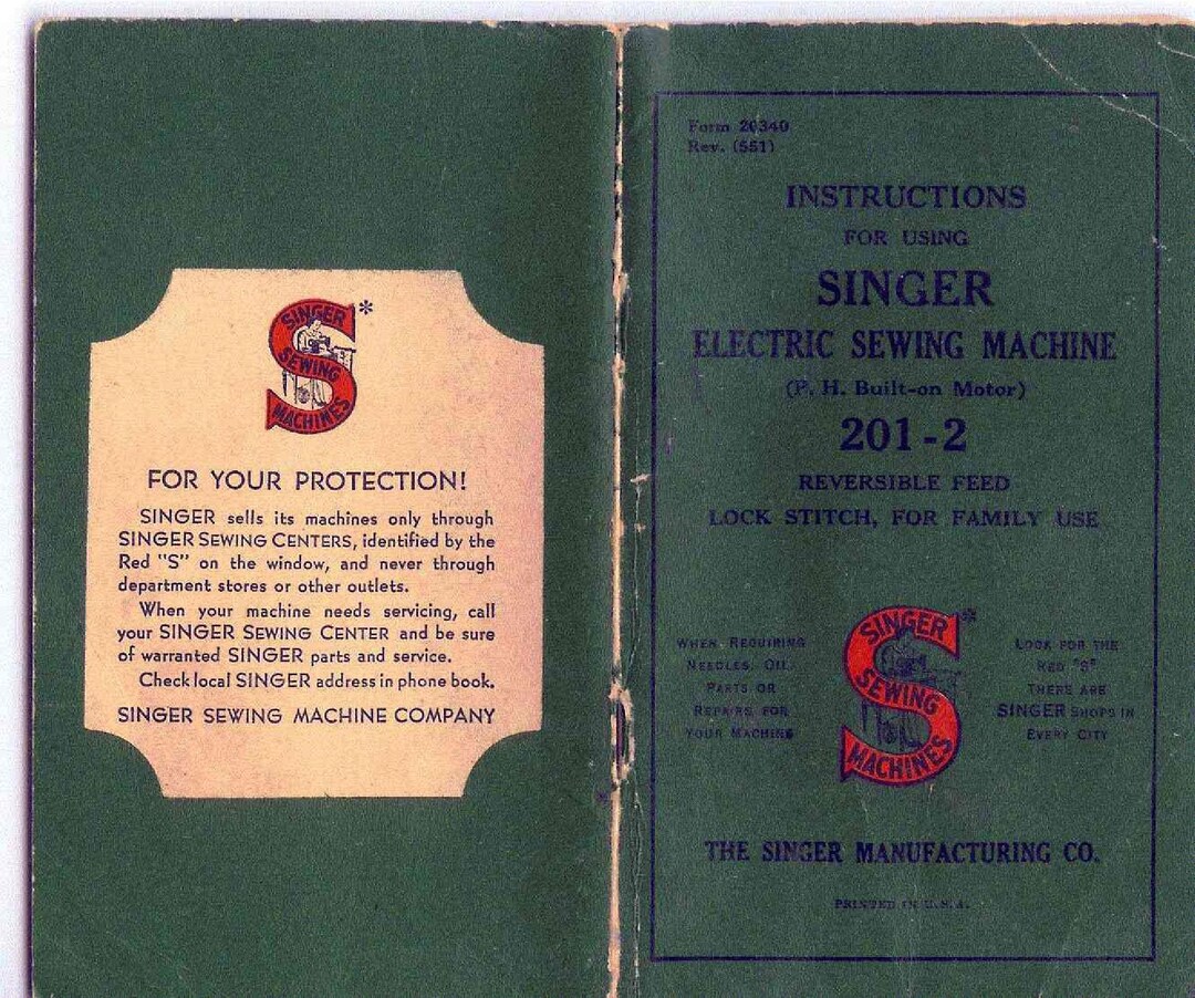 Singer 201-2 Sewing Machine Instruction Manual - English - Etsy