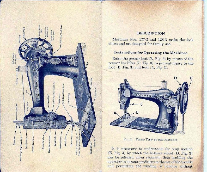 Singer 127 & 128 Sewing Machine Instruction Manual (PDF) - Etsy