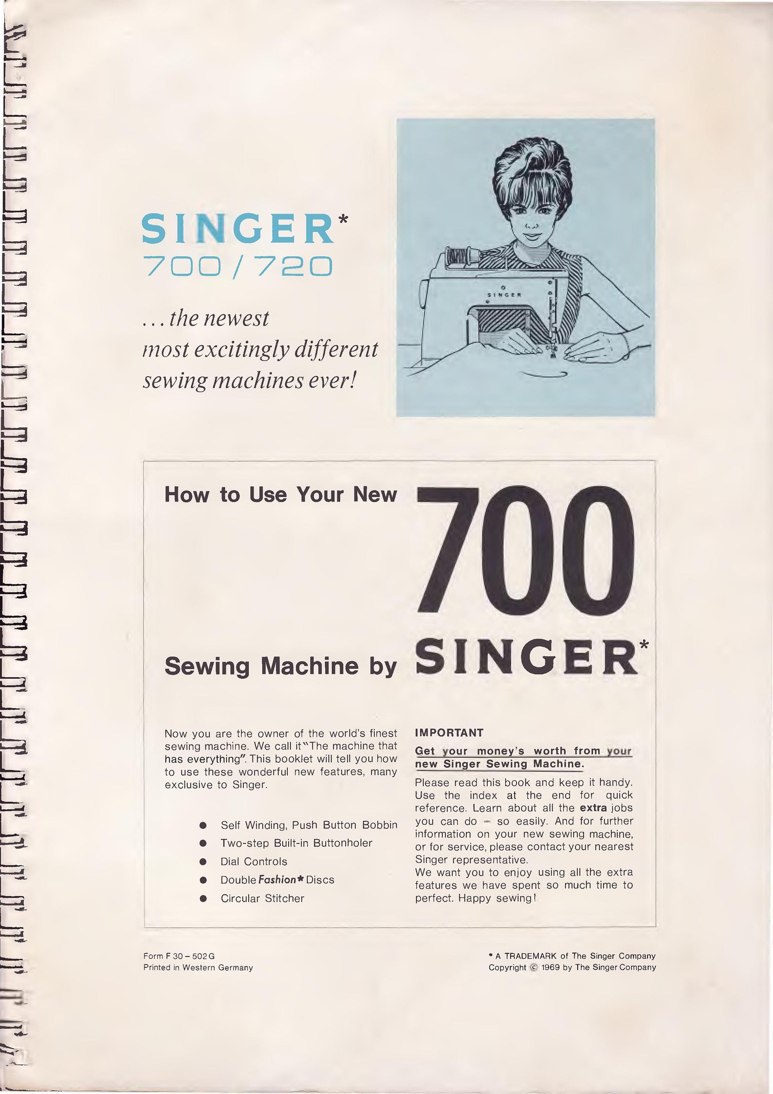 Singer 700 720 Sewing Machine Instruction Manual User Manual Complete ...