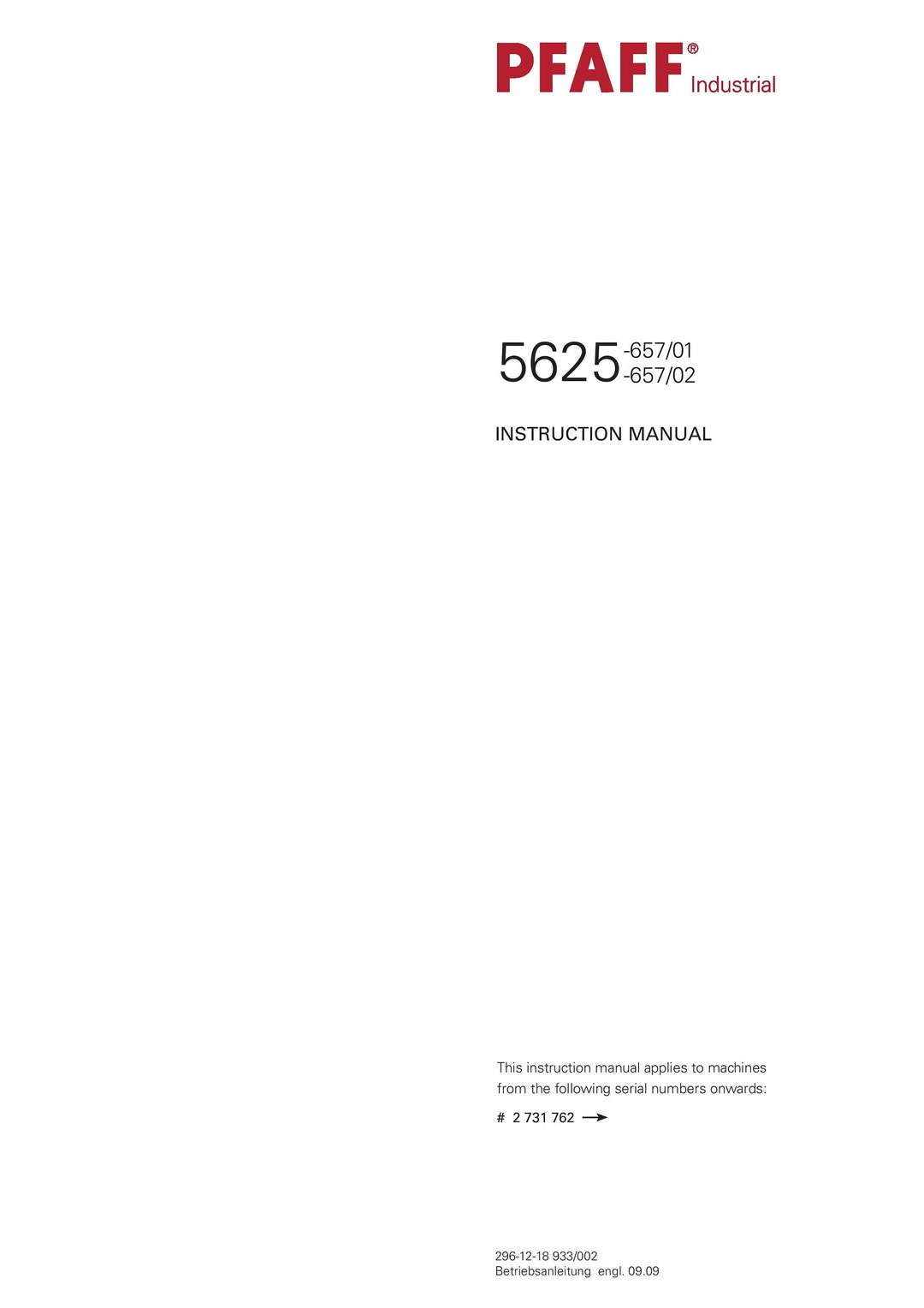 PFAFF 5625 Sewing Machine Instruction Manual - User Manual - Complete ...