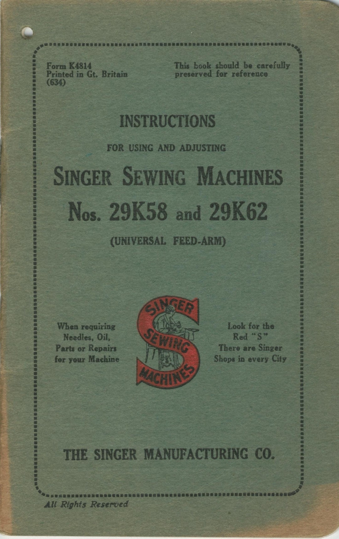 Manuale di istruzioni per macchina da cucire Singer 29K58 - Etsy Italia