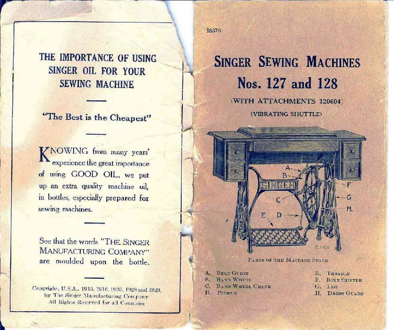 Singer 127 & 128 Sewing Machine Instruction Manual (PDF) - Etsy