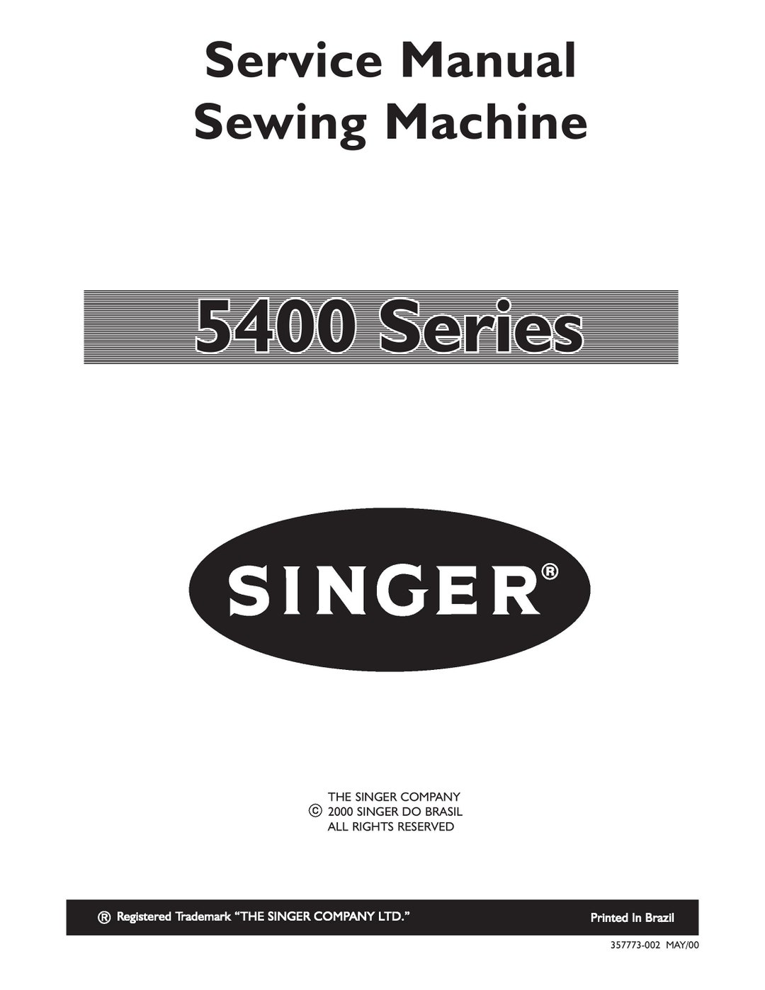 Singer-series-5400-service-manual Repair Manual - English - Etsy