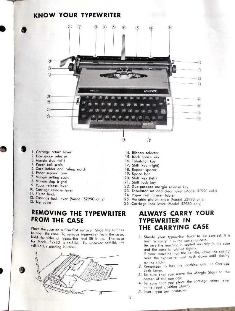 Sears Achiever Typewriter Instruction Manual - User Guide (digital PDF ...